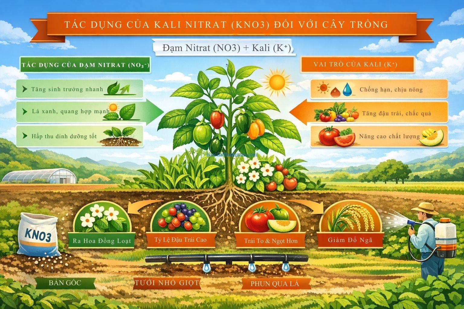 Tác dụng của Kali nitrat (KNO₃) đối với cây trồng trong nông nghiệp
